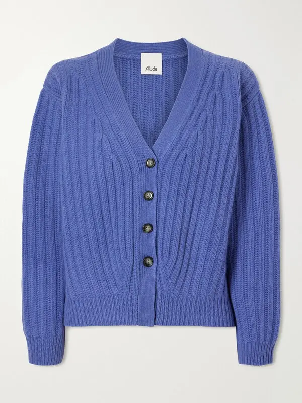 ALLUDE Ribbed Cashmere Cardigan - Blue