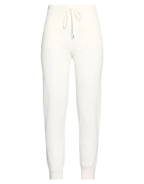 KANGRA Ivory Wool Knit Tapered Drawstring Waist Pants