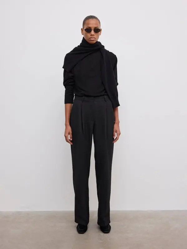 HOUSE OF DAGMAR Relaxed Wool Trousers With Elongated Pleat