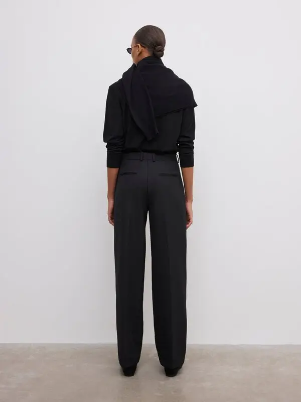 HOUSE OF DAGMAR Relaxed Wool Trousers With Elongated Pleat