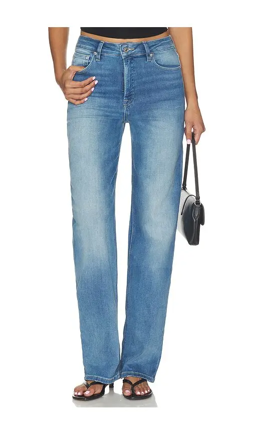 Good American Soft Tech True Straight Jeans In Blue - Indigo1243