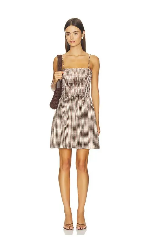 ELODIE THE LABEL Yuki Mini Dress In Multi - Brown Gingham