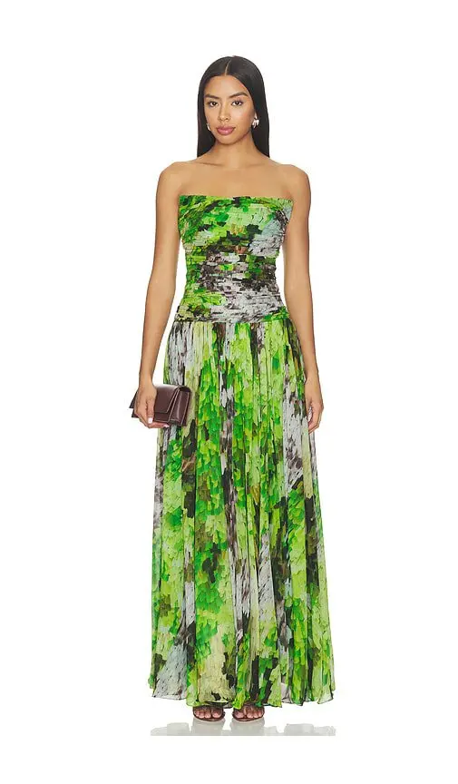 LA FUORI Fairy Fern Draped Dress In Green - Printed