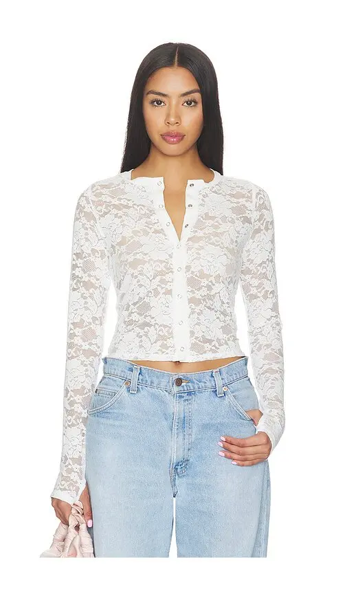 Michael Lauren Vesca Lace Snap Front Long Sleeve - White