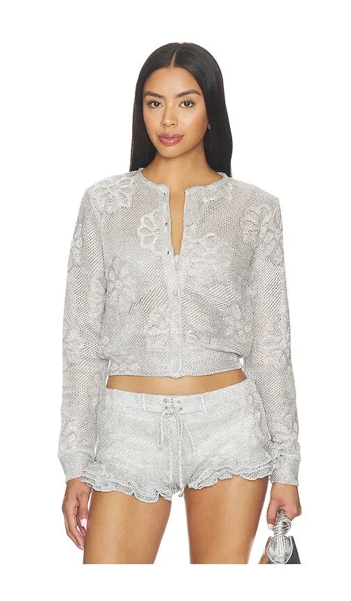 SIEDRES Poli Metallic Knit Cardigan In Metallic - Silver