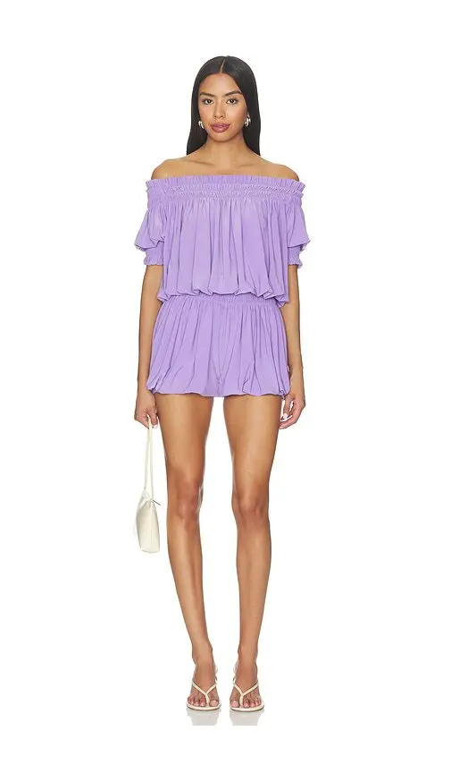 Norma Kamali Short Sleeve Peasant Puff Jumpshort - Lavender