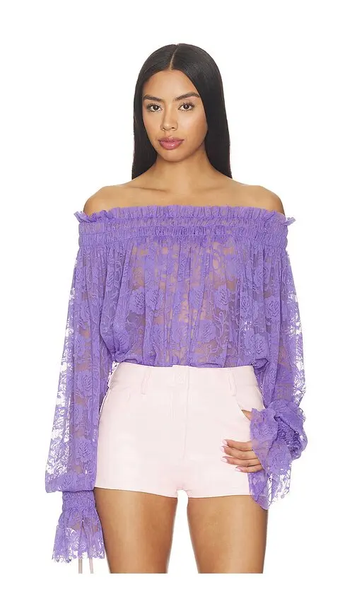 Norma Kamali Long Sleeve Peasant Top In Purple - Lavender