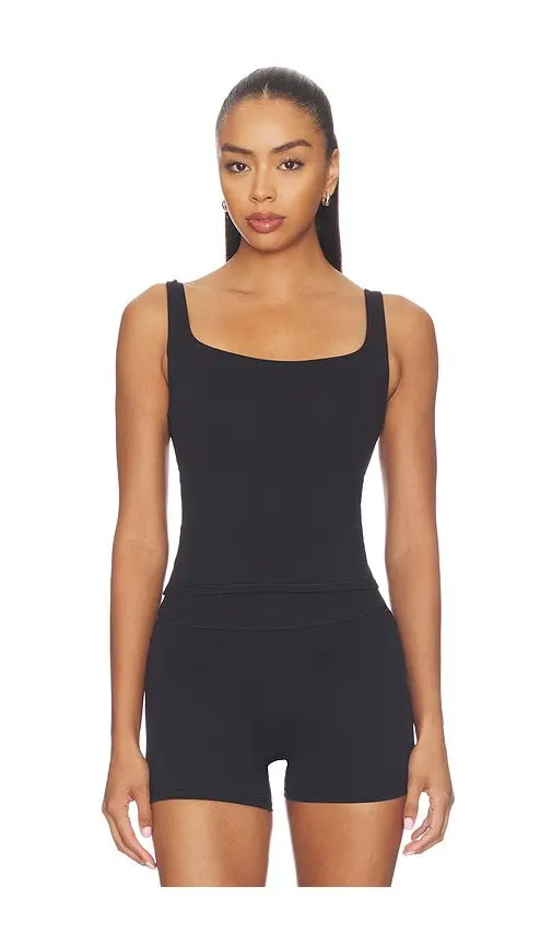 NIKESKIMS Matte Square Neck Tank In Black - Obsidian