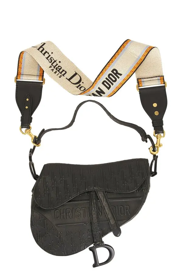 Dior Oblique Embossed Saddle Bag - Black