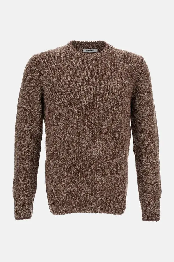 GRAN SASSO Herringbone Crew-neck Wool Sweater - Brown