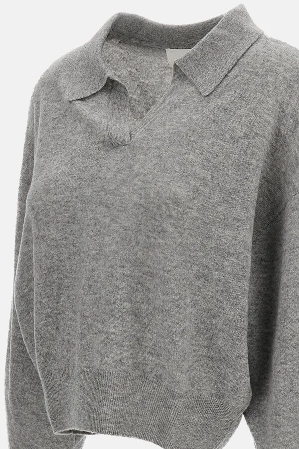 LISA YANG Katriel Polo Shirt Cashmere, Long Sleeve - Grigio