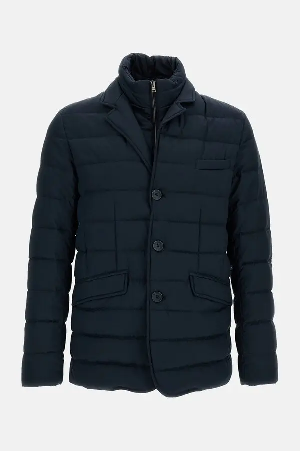 Herno Quilted Technical Fabric Jacket With Bib And High Collar - Blu