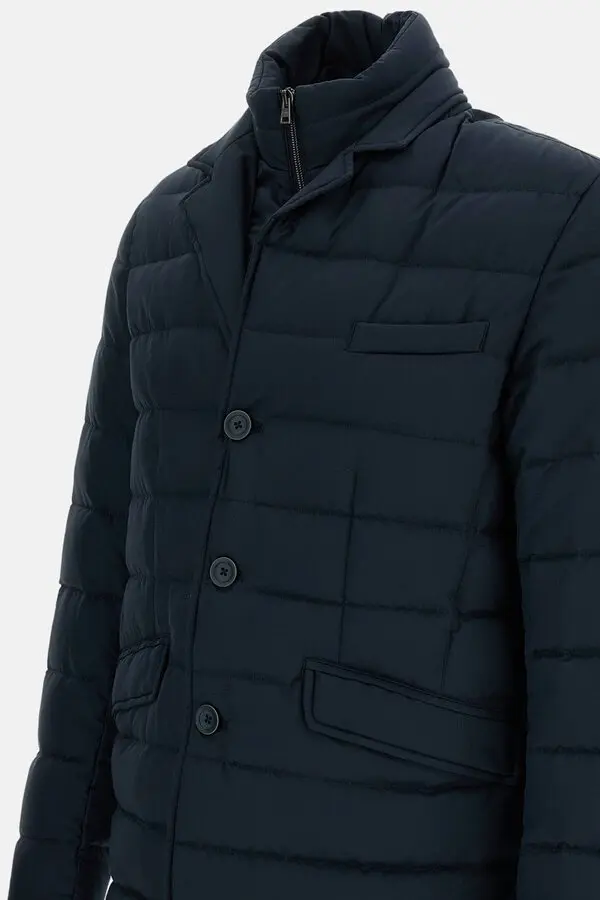 Herno Quilted Technical Fabric Jacket With Bib And High Collar - Blue