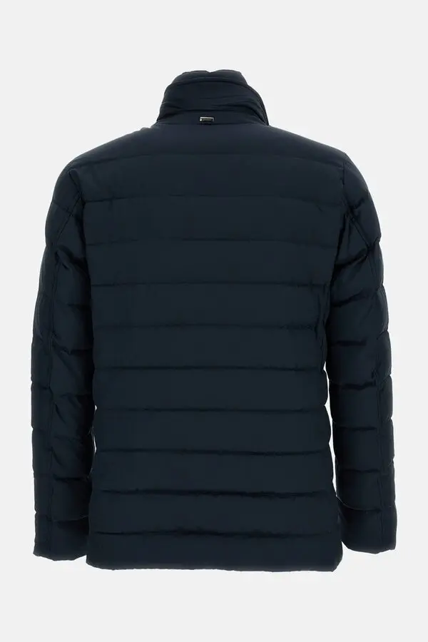 Herno Quilted Technical Fabric Jacket With Bib And High Collar - Blue