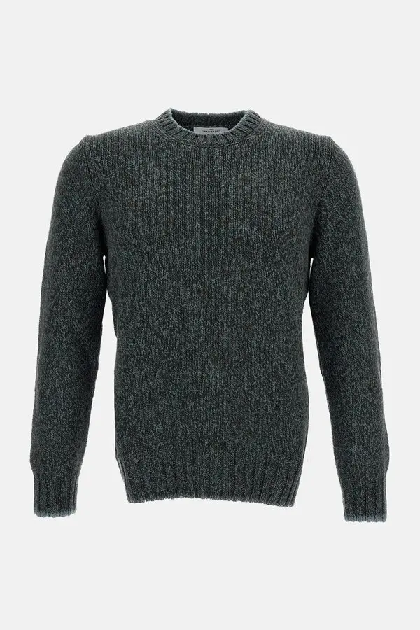 GRAN SASSO Wool Herringbone Crew Neck Sweater - Green