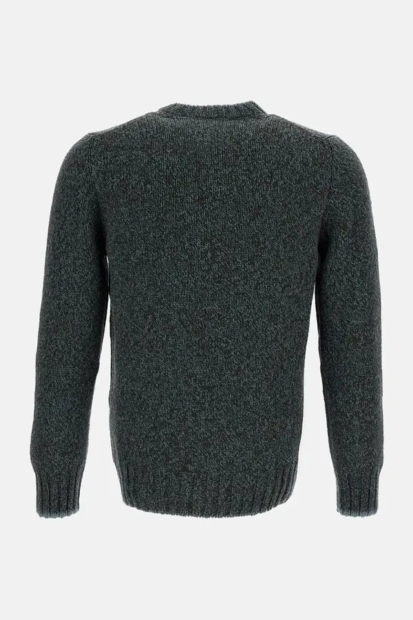 GRAN SASSO Wool Herringbone Crew Neck Sweater - Green