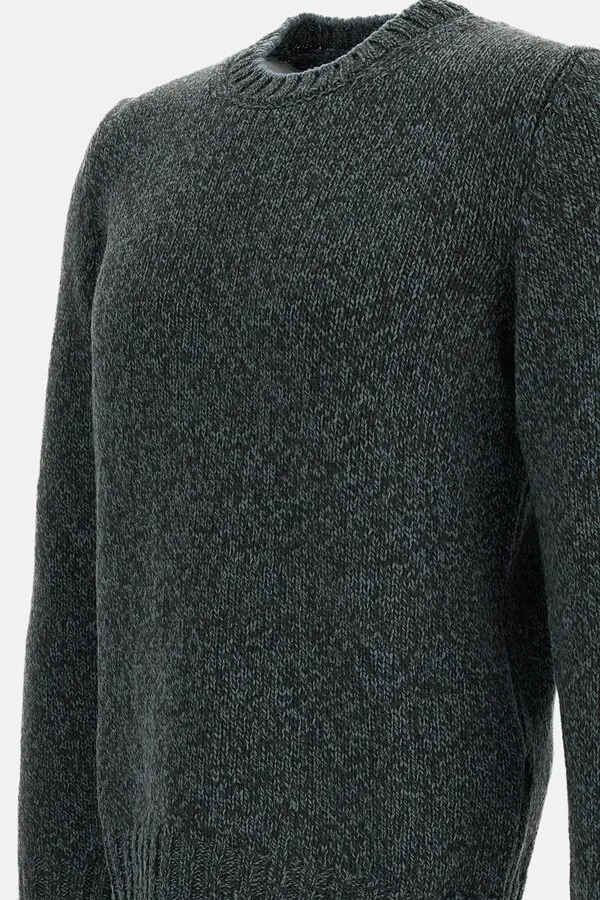GRAN SASSO Wool Herringbone Crew Neck Sweater - Green