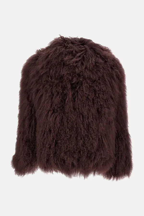 MARTHA LOUIS Midi Jacket In Mongolian Fur - Brown