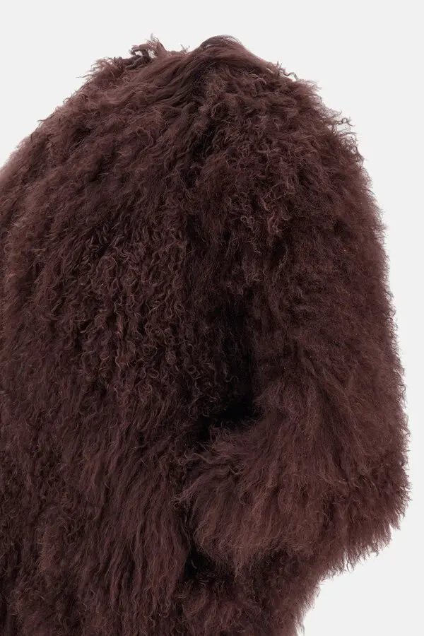 MARTHA LOUIS Mongolian Fur Midi Jacket - Marrone