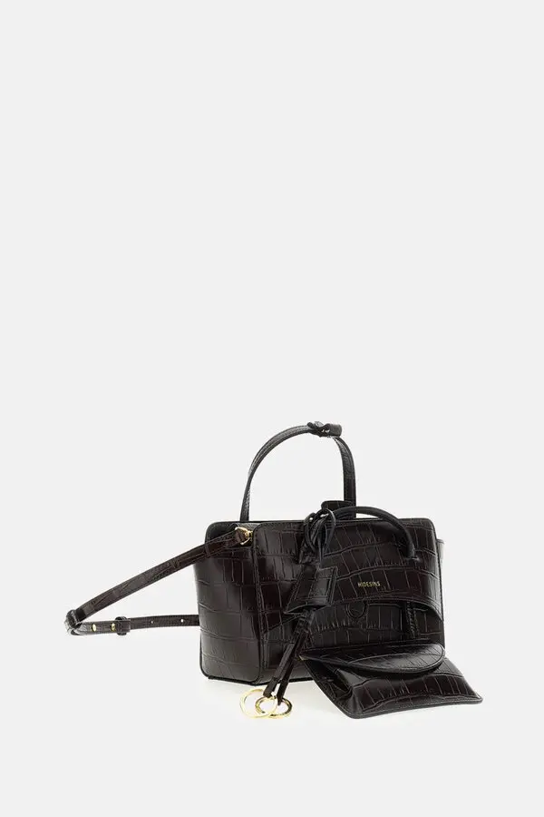 HIDESINS Crocodile-effect Leather Shoulder Bag With Flap - Marrone