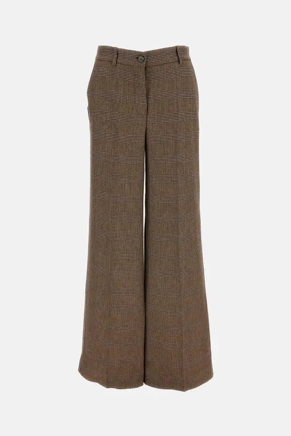 PAROSH Wide-leg Wool-blend Pants With Pied-de-poule Pattern