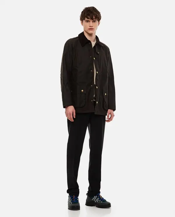 Barbour Ashbay Wax Jacket With Ribbed Velvet Collar - Verde