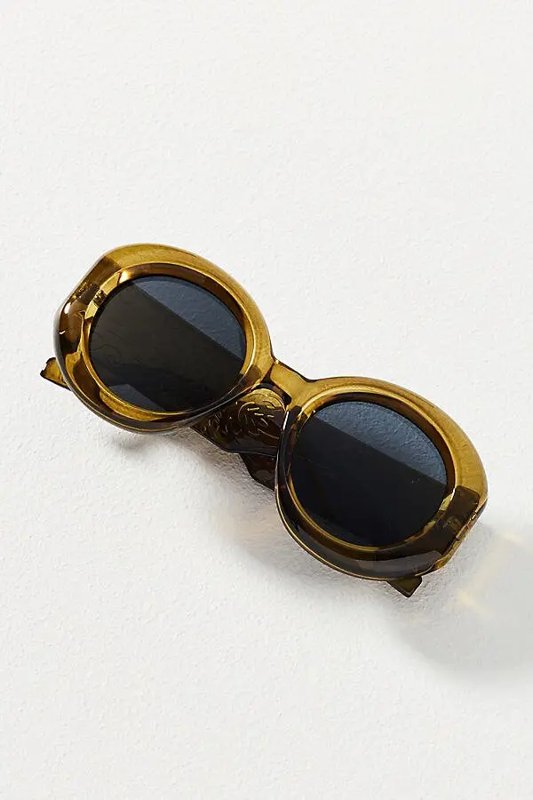 I-SEA Oval Floral Engraved Sunglasses - Moss