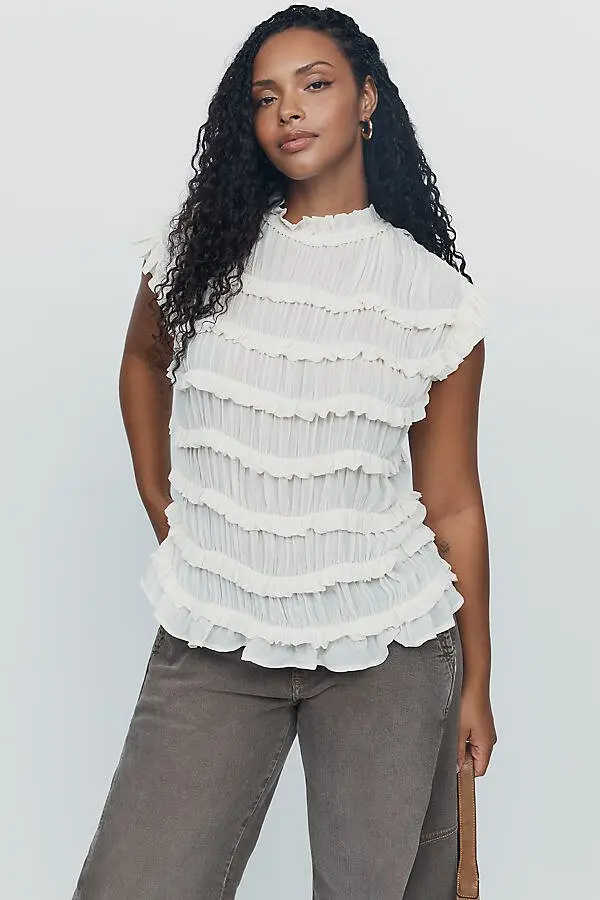 Anthropologie Layered Ruffle Top - Egret