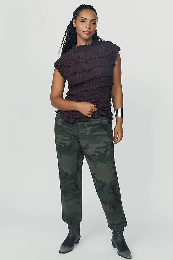 Anthropologie Layered Ruffle High Neck Top - Ganache