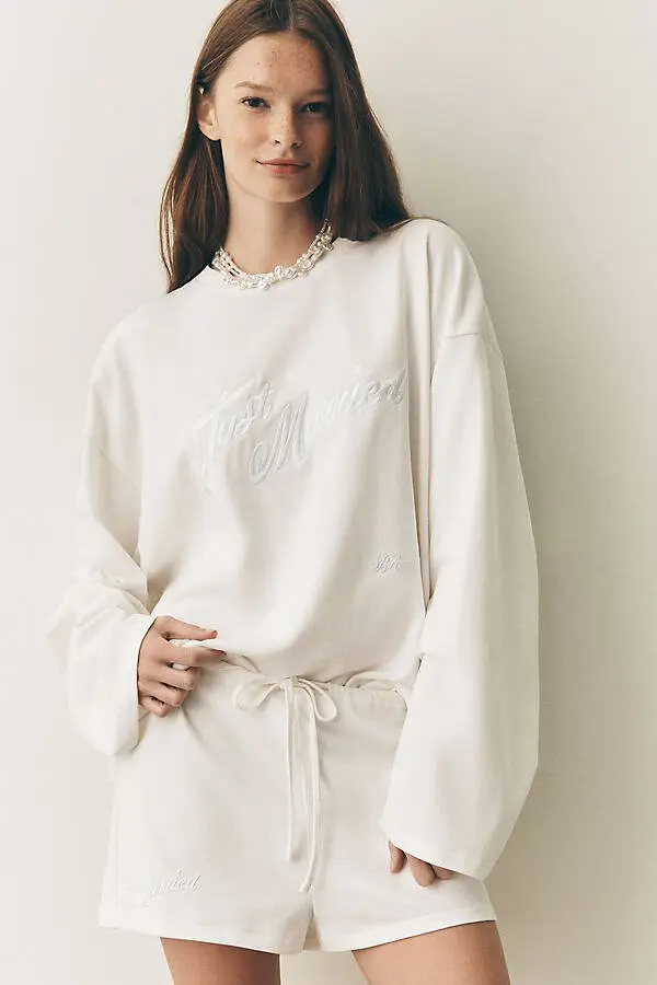 Anthropologie Bridemerch Just Married Shorts - White