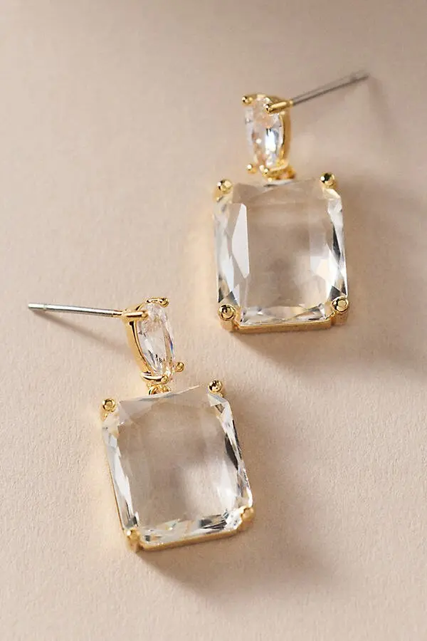 Anthropologie Square Crystal Drop Earrgs - Gold
