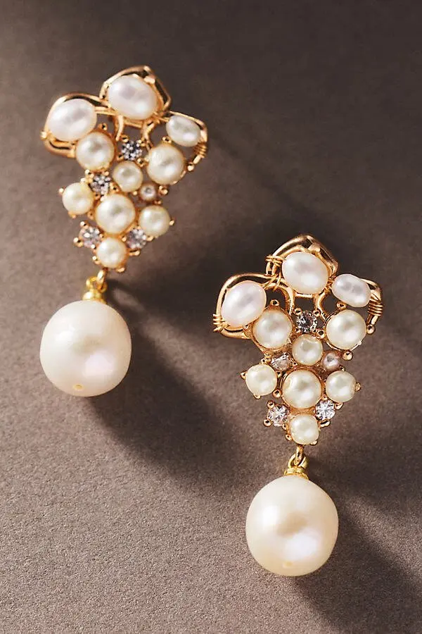 Anthropologie Clustered Pearl Crystal Earrgs - Gold
