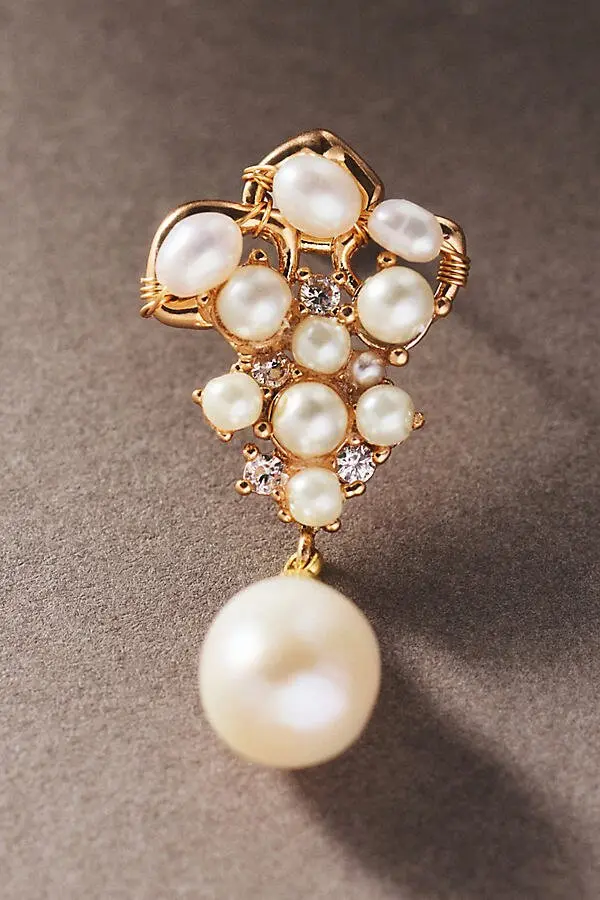 Anthropologie Clustered Pearl And Crystal Drop Earrings