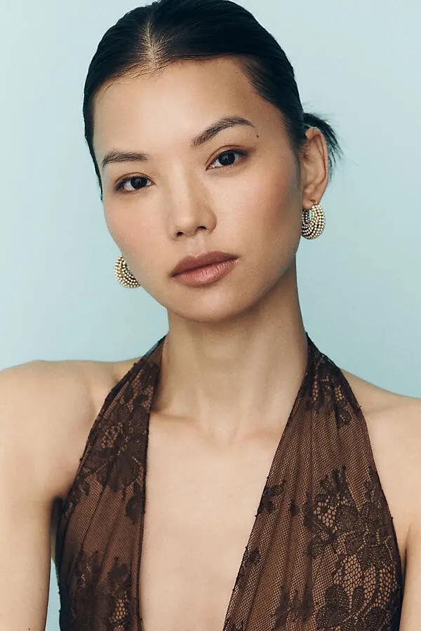 Anthropologie Pavé Pearl Hoop Earrings - Gold