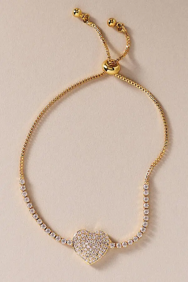 Anthropologie All My Love Sparkle Heart Bracelet - Gold