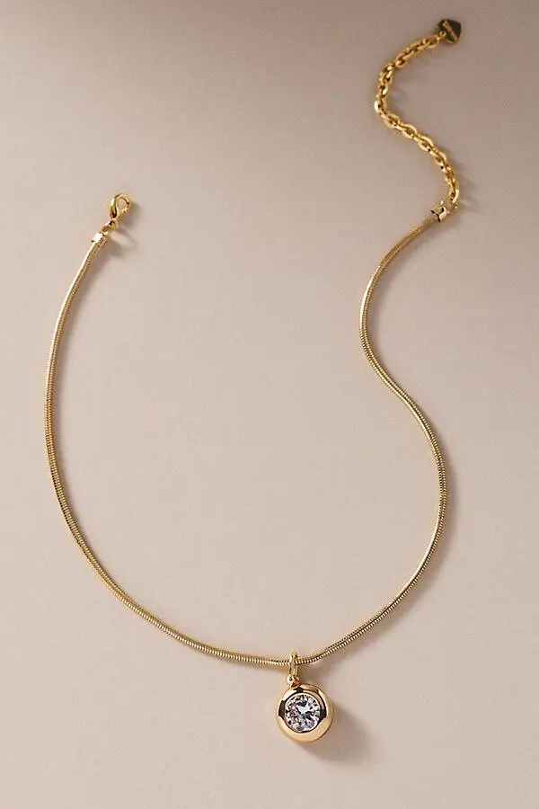 Anthropologie Crystal Bezel Pendant Necklace - Gold
