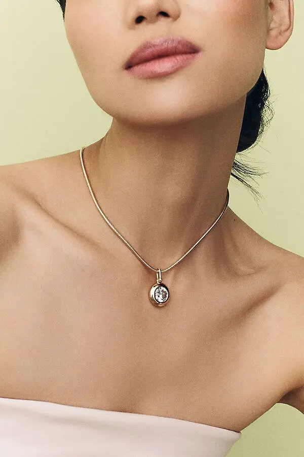 Anthropologie Crystal Bezel Pendant Necklace - Gold