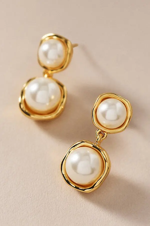 Anthropologie Pearl Bezel Drop Earrgs - Gold