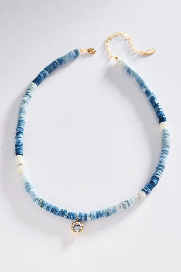 Anthropologie Demi-fe Beaded Crystal Necklace - Blue