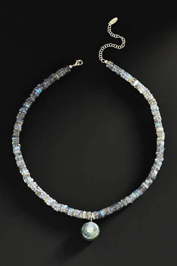 Anthropologie Demi-fe Beaded Crystal Necklace - Dark Grey