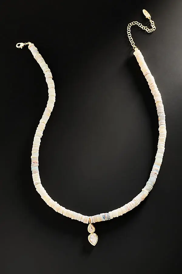 Anthropologie Demi-fe Beaded Crystal Necklace - Light Grey