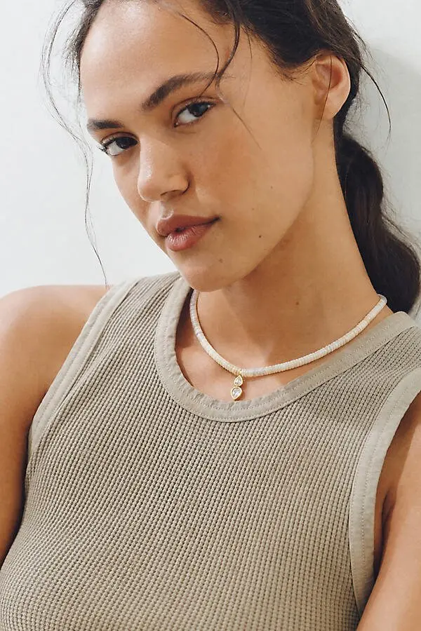 Anthropologie Demi-fe Beaded Crystal Necklace - Light Grey
