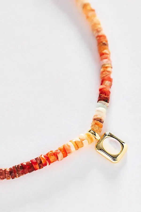 Anthropologie Demi-fe Beaded Crystal Necklace - Red Pattern