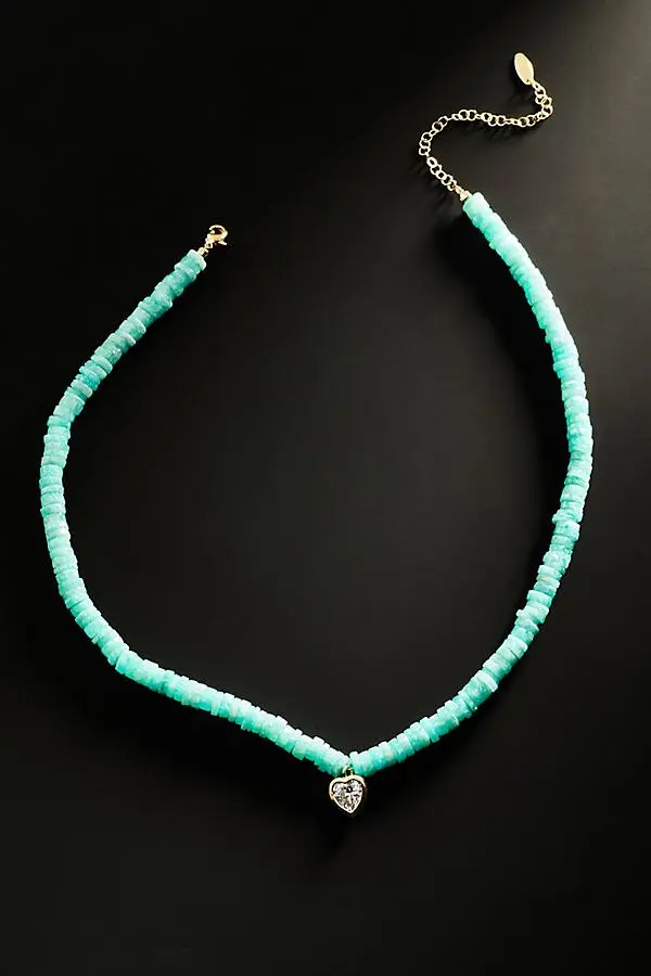 Anthropologie Demi-fe Beaded Crystal Necklace - Turquoise