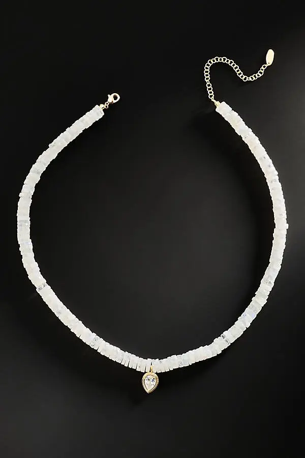 Anthropologie Demi-fe Beaded Crystal Necklace - White