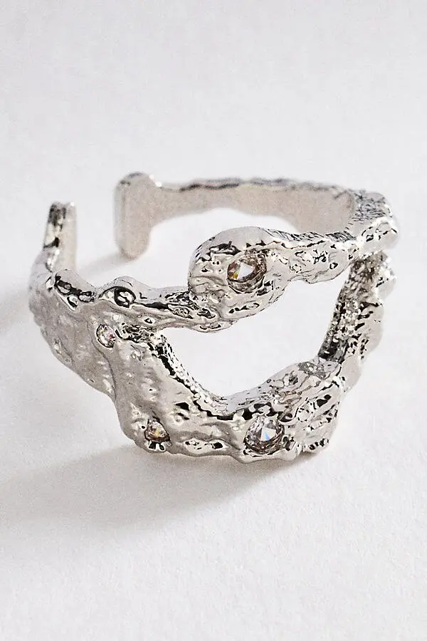 Anthropologie Molten Crystal Rg - Silver