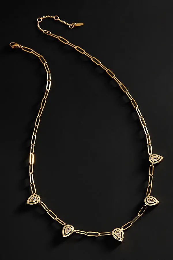 Anthropologie Demi-fe Paperclip Crystal Necklace - Gold