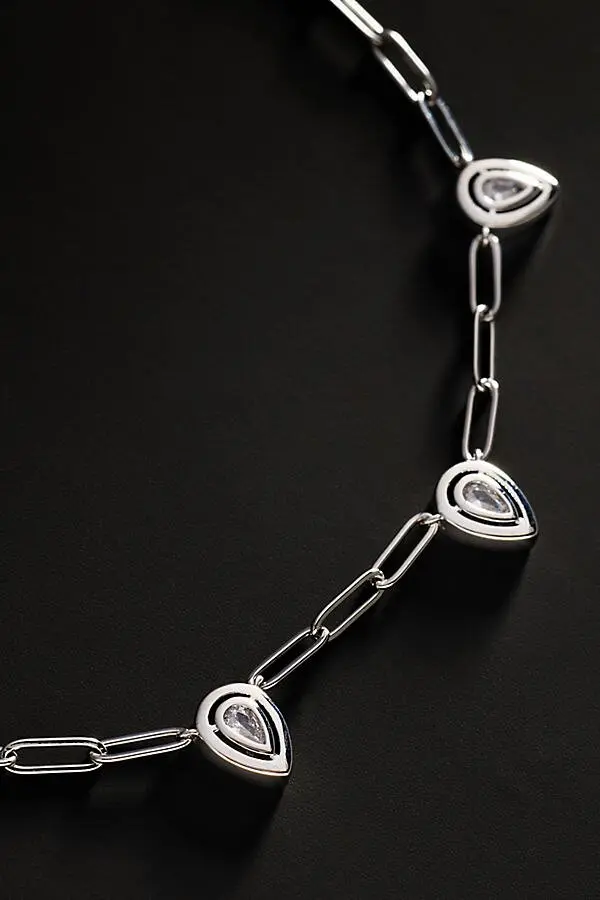 Anthropologie Demi-fine Paperclip Crystal Necklace - Silver