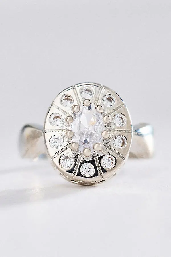 Anthropologie Crystal Cocktail Signet Rg - Silver