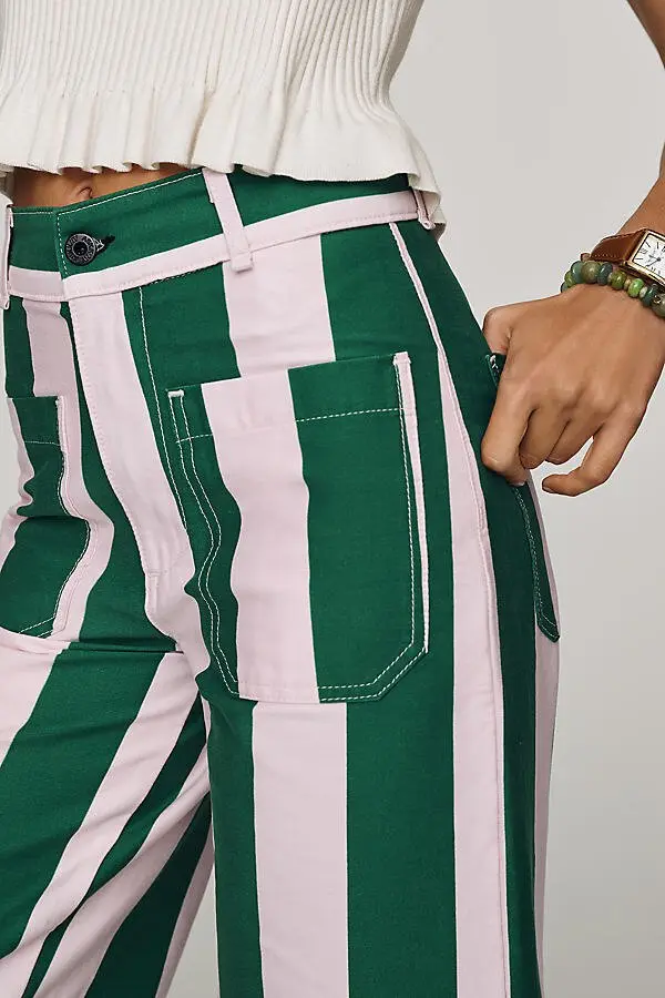ASKK NY Patch Pocket Striped Wide-leg Pants